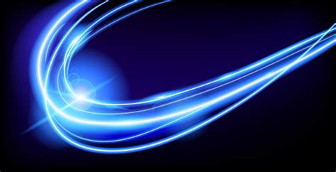 추상적으로 빛나는 블루 라이트 트레일은 어두운 배경과 대조를 이루며 역동적으로 곡선을 이루며 스트라이프는 에너지 속도 현대적인 디지털 미학을 전달합니다 벡터 0명에 대한