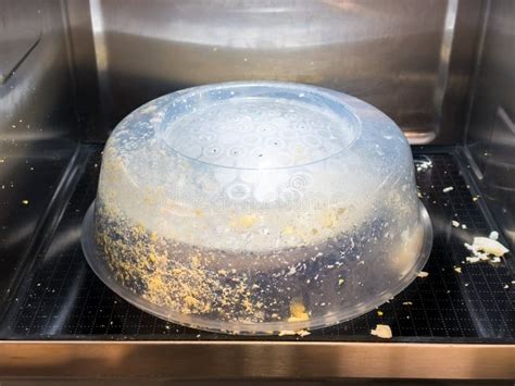 Dirty Microwave Cover After Exploded Egg Kitchen Cleaning Concept