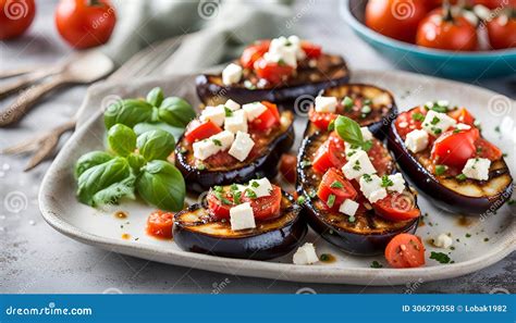 Mediterranean Baked Eggplant With Tomato And Feta Stock Illustration