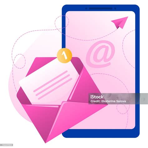 휴대 전화의 배경에 이메일 아이콘이있는 문서와 분홍색 봉투 수신 메시지 이메일 구독 전화기 의 전자 메일 응용 프로그램의 개념 플랫 스타일로 벡터 그림 Brand Name