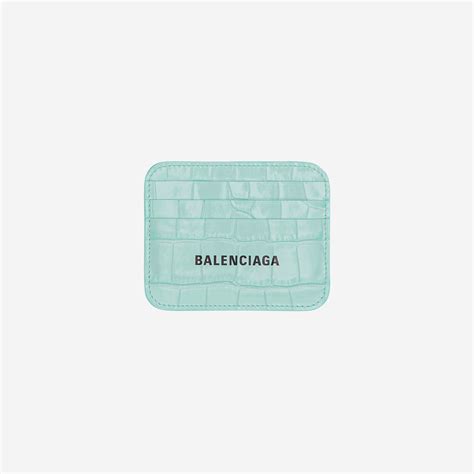 발렌시아가 샤이니 크로커다일 엠보스 캐쉬 스플릿 카드 홀더 라이트 블루 블랙 Balenciaga Kream