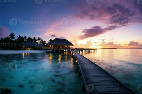 Ai Generated Luxury Retreat Maldives Sunset Tranquil Scenery And