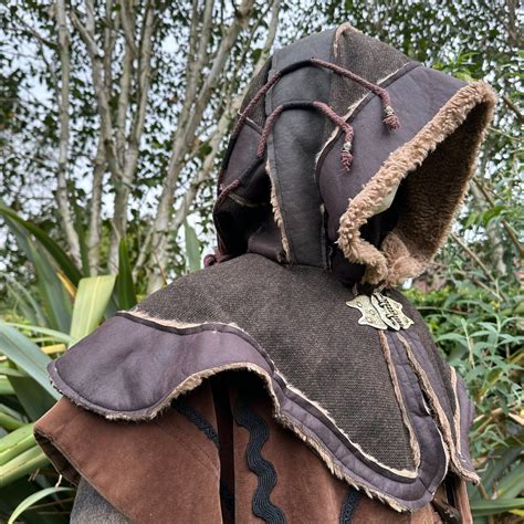 Layered Larp Hood Brown And Green Faux Leather From £12500