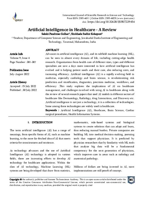 Pdf Artificial Intelligence In Healthcare A Review International Journal Of Scientific