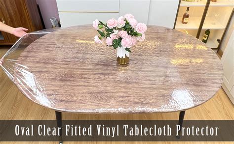 Liberecoo Clear Oval Fitted Vinyl Tablecloth Fits 48 X 68