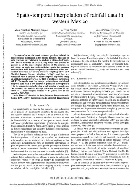 Spatio Temporal Interpolation Of Rainfall Data In Western Mexico Pdf