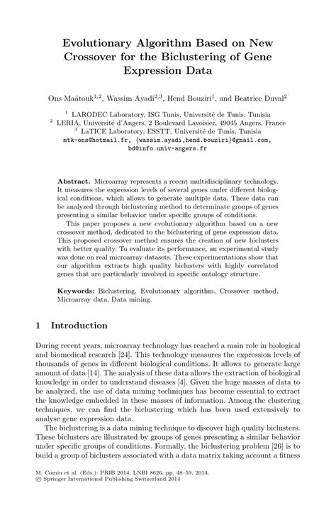 pdf evolutionary algorithm based on new crossover for the biclustering of gene expression data