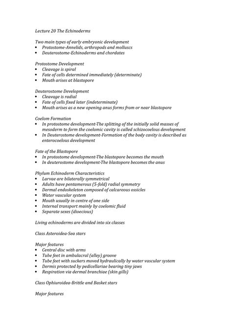 Lecture 20 The Echinoderms Lecture 20 The Echinoderms Two Main Types