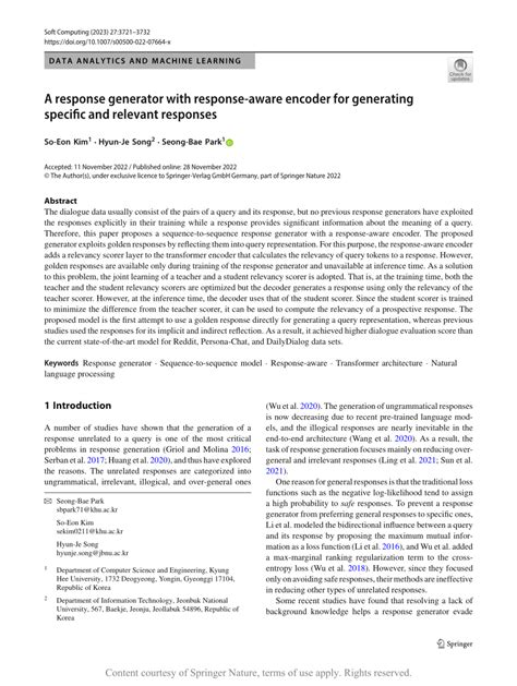 A Response Generator With Response Aware Encoder For Generating Specific And Relevant Responses