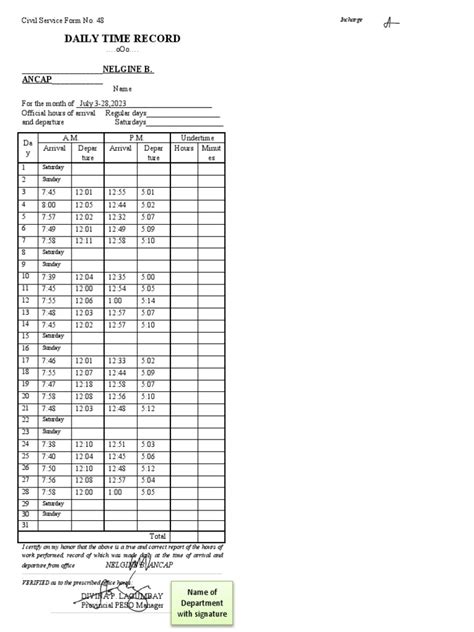 Daily Time Record Sample Pdf