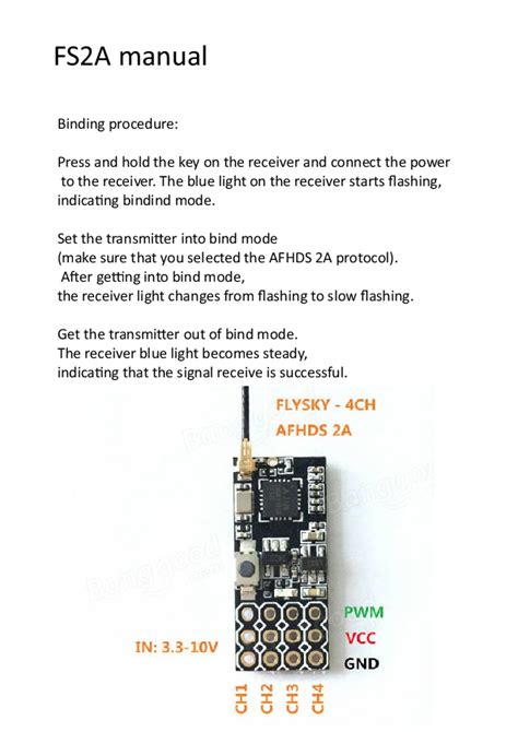 RC Factory FS2A 4CH AFHDS 2A Mini Receiver User Manual