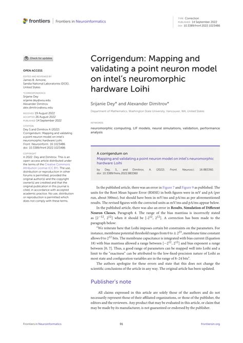Pdf Corrigendum Mapping And Validating A Point Neuron Model On Intel