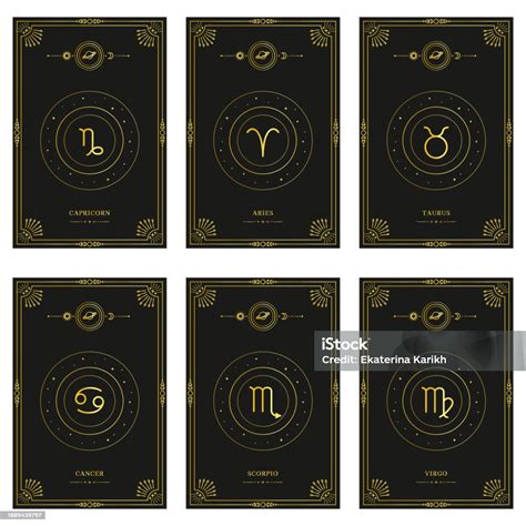 조디악 점성술 운세 세트 천상의 신비로운 조디악 운세 템플릿 로고 포스터 또는 카드 Vajrayana Buddhism에 대한 스톡 벡터 아트 및 기타 이미지