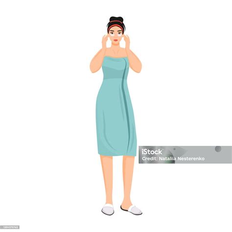 눈 아래에 적용 하는 여자 패치 플랫 컬러 벡터 얼굴 없는 문자 웹 그래픽 디자인 및 애니메이션을 위한 얼굴 마스크 고립 된 만화 일러스트레이션을 사용하는 소녀 스킨케어