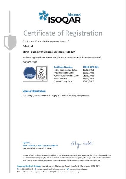 ISO Certificate Fixfast Ltd NBS Source