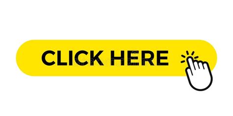 Click Here Vector Web Button Template Yellow Bar With Hand Finger Click Cursor Stock Vector