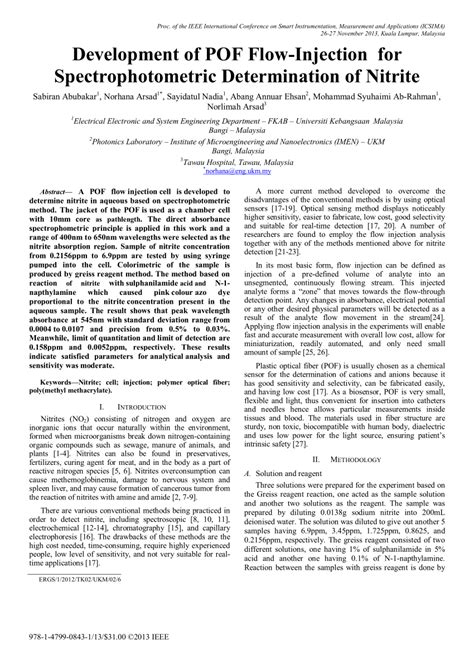 Pdf Development Of Pof Flow Injection For Spectrophotometric Determination Of Nitrite