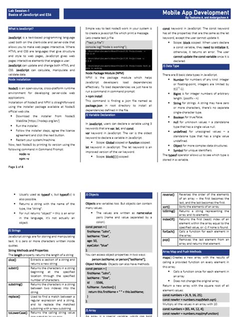 Mobile Computing Lab Session 1 Basics Of Javascript And Es6 Pdf