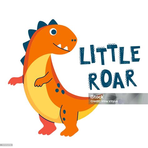 공룡 작은 포효 글자 평면 만화 스타일의 벡터 그림입니다 아기 포스터 배너 및 카드를 위한 유치한 디자인 0명에 대한 스톡 벡터 아트 및 기타 이미지 Istock