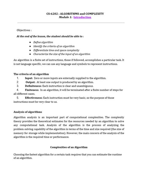 Week 1 Module 1 Introduction To Algorithms And Complexity Pdf