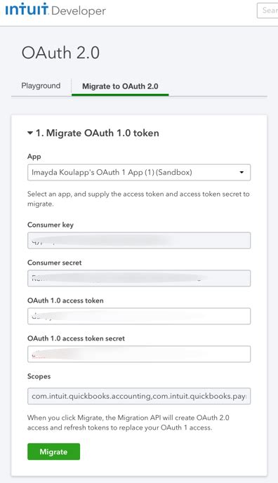 OAuth 1 0 Migration Step 4 Five Minutes Of Hands On Migration Practice Intuit Developer