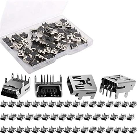 Runcci Yun 50 Pcs Mini Usb Type B Female Socket 5 Pin Smt Smd Right Angle Dip Jack Connector