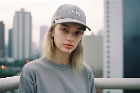 로고 모형이 있는 모자를 쓴 사람의 초상화 프리미엄 Psd 파일