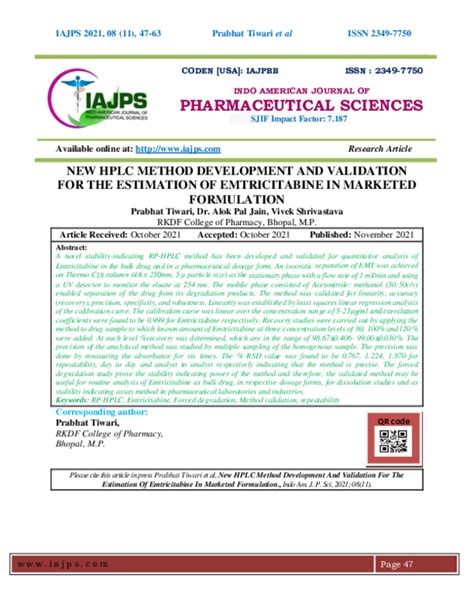 Pdf New Hplc Method Development And Validation For The Estimation Of Emtricitabine In Marketed