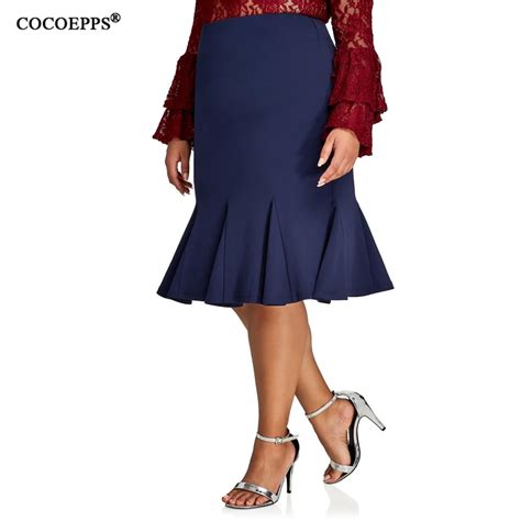 2018 Summer Plus Size Women Skirts Ruffle Mermaid Lady Midi Skirts
