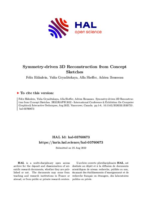 Pdf Symmetry Driven 3d Reconstruction From Concept Sketches