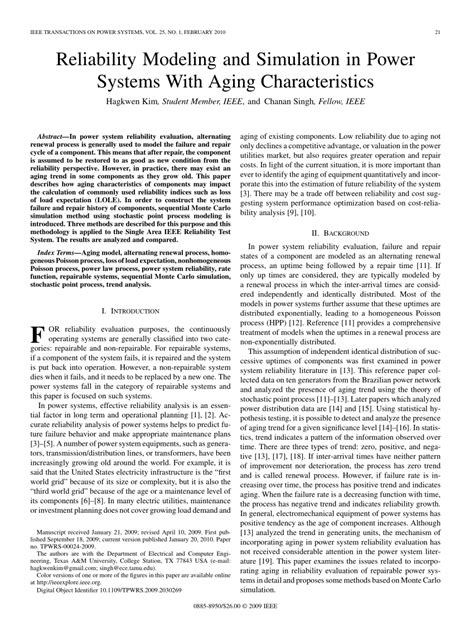 Pdf Reliability Modeling And Simulation In Power Systems With Aging