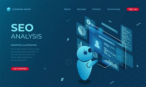 아이소 메트릭 Seo 분석 랜딩 페이지 개념 검색 엔진 최적화 분석 개념 디지털 기술 웹사이트 랜딩 페이지 벡터 일러스트 레이 션 3차원 형태에 대한 스톡 벡터 아트 및
