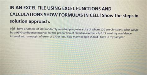Solved In An Excel File Using Excel Functions And