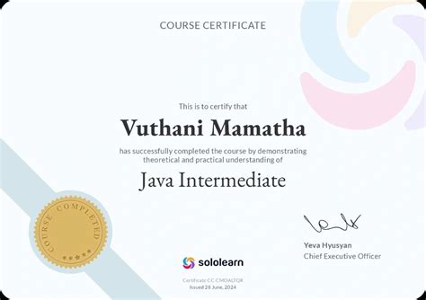 Vuthani Mamatha On Linkedin Java Oops Collectionsframework Coding Certification Sololearn
