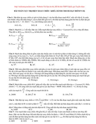 Bài toán cực trị điện xoay chiều khó dành cho học sinh giỏi PDF