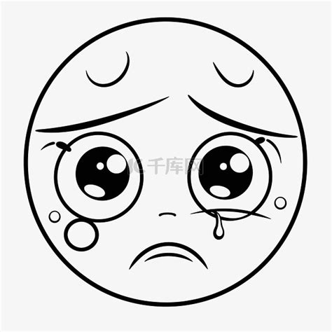 卡通哭脸着色页轮廓素描 向量素材图片免费下载 千库网