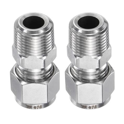 Uxcell 2pcs Compression Fitting 38 Od X 38 Npt Male Stainless Steel