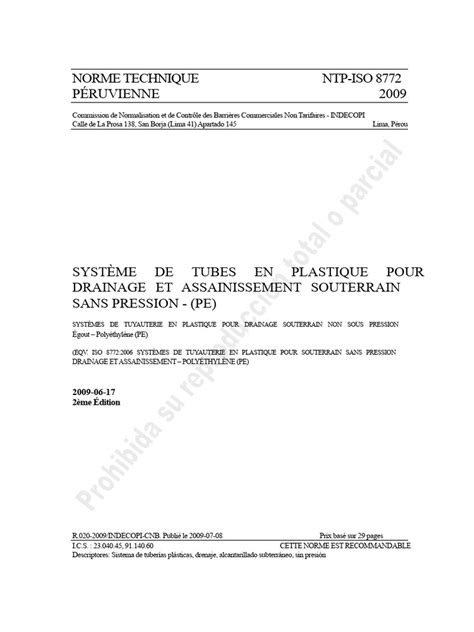 Norme Ntp Iso 8772 Pour Tuyaux Pe Pdf Tuyau Plastique