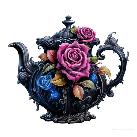 Beautiful Teapot Gothic Victorian Watercolor Clipart Illustration Stock Illustration