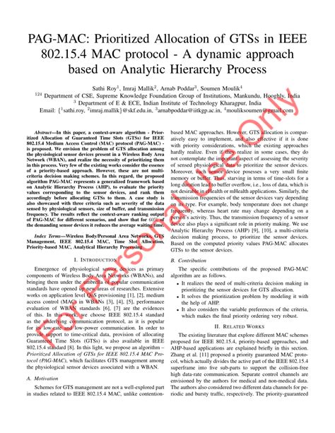 Pdf Pag Mac Prioritized Allocation Of Gtss In Ieee 802154 Mac Protocol ‐ A Dynamic Approach