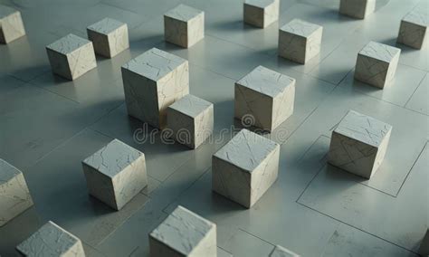 3d Grid White Cubes With Some Cubes Slightly Tilted Creating Sense Depth And Perspective