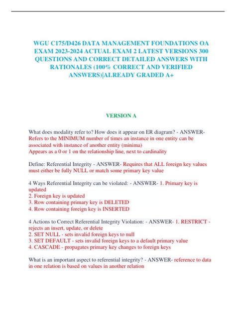 WGU C D DATA MANAGEMENT FOUNDATIONS OA EXAM ACTUAL EXAM LATEST VERSIONS QUESTIONS