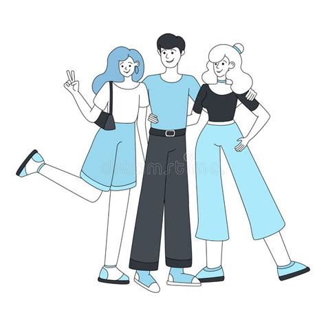 Muchacho Y Dos Chicas Tres Mejores Amigas Abrazando Ilustraciones