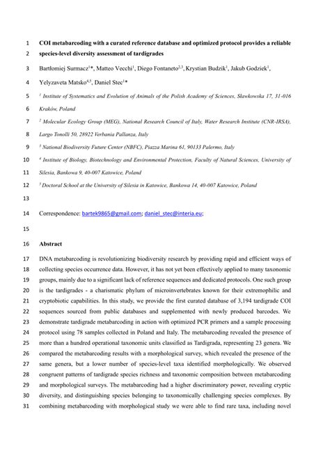 Pdf Coi Metabarcoding With A Curated Reference Database And Optimized