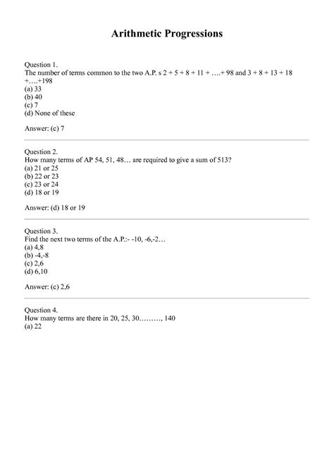 SOLUTION Arithmetic Progression Multiple Choice Questions Mcq With Solution Studypool