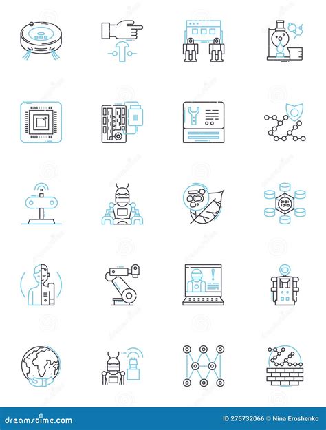 Electronic Machinery Linear Icons Set Circuitry Computerization Automation Robotics Sensors