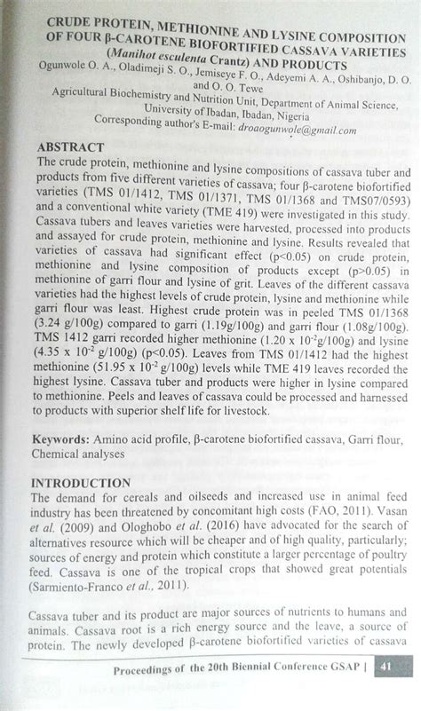 Pdf Crude Protein Methionine And Lysine Composition Of Four Beta