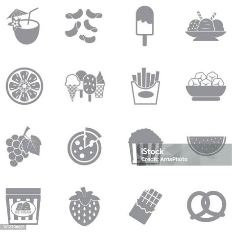 여름 스낵 아이콘 그레이 플랫 디자인 벡터 일러스트레이션 프렌치 프라이에 대한 스톡 벡터 아트 및 기타 이미지 프렌치 프라이