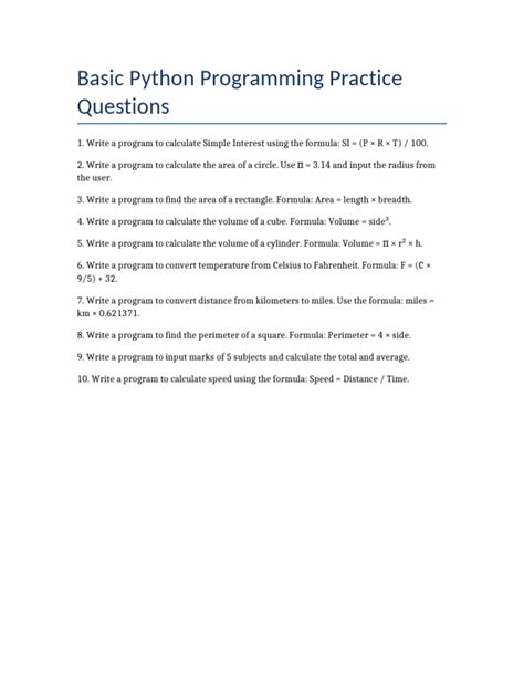 Basic Python Programming Questions Pdf