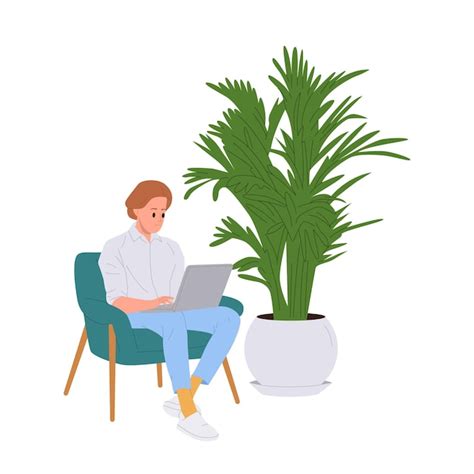 Premium Vector Businessman Freelancer Cartoon Character Working On Laptop Computer At